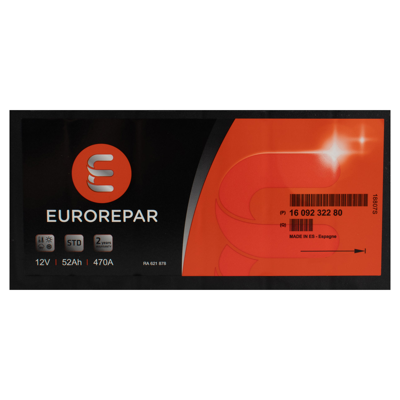 EUROREPAR Car Battery, Starter Battery, 12V, 52Ah, 470A/EN 1609232280 ...