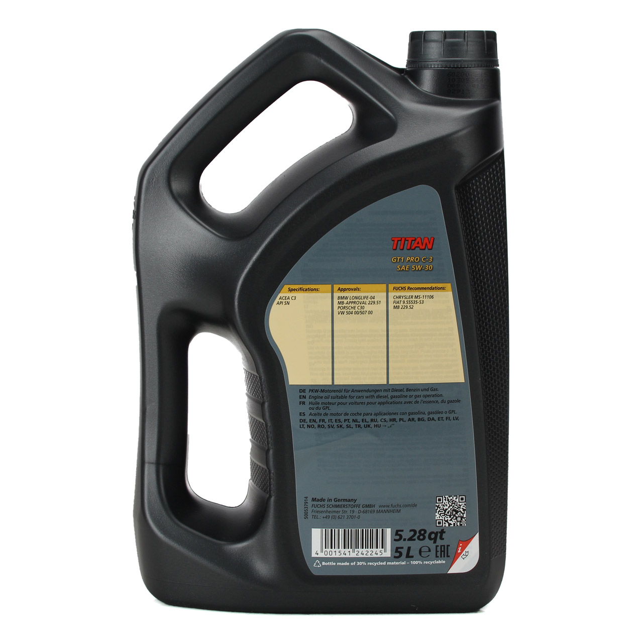 10L 10 Liter FUCHS MOTORÖL TITAN GT1 Pro C-3 5W30 BMW LL04 VW 504/507 ...